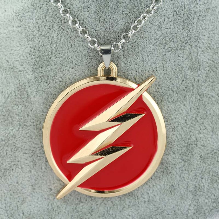 New style DC Comics Super Hero The Flash Logo Gold Necklace Round Metal ...